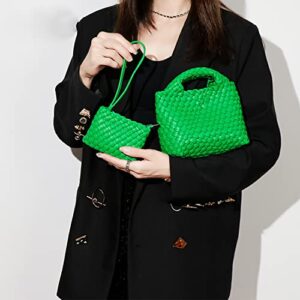 Handmade Woven Bags for Women with Coin Purse Fashion Handbag Female Shoulder Bags Foldable Chain Small Tote Crossbody Bags (Green)