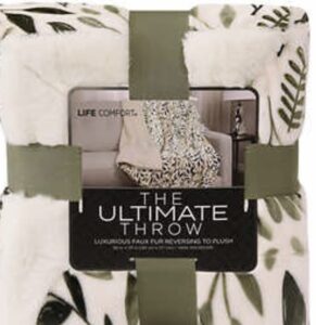 life comfort the ultimate throw i luxurious faux fur reversing to plush i 60 in x 70 in i 100% polyester i great for gifts i floral green (1630383)