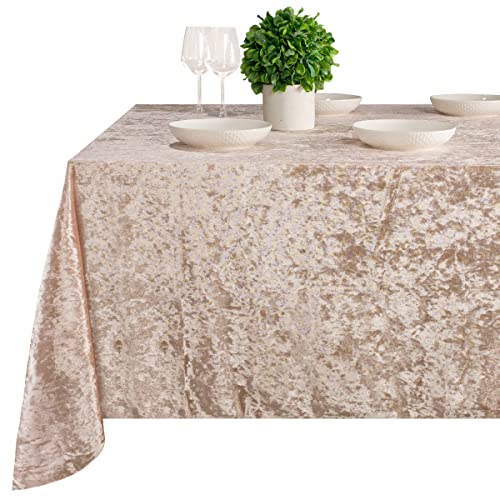 Elegant Rectangle Tablecloth 90 x 156 Inch, Made With Fine Crushed-Velvet Material, Classic Champagne Rectangle Tablecloth With Durable Seams, Table Cover Great for Weddings, Dinners, Events and more