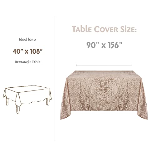 Elegant Rectangle Tablecloth 90 x 156 Inch, Made With Fine Crushed-Velvet Material, Classic Champagne Rectangle Tablecloth With Durable Seams, Table Cover Great for Weddings, Dinners, Events and more