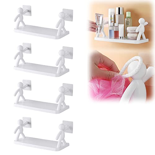 Giroayus Punching-Free Villain Storage Rack The Kitchen Toilet Receive Shelf，Floating Shelves Bathroom Wall Mounted Shelf (White, 4pc)