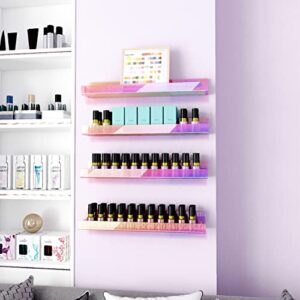 RORKIM 4 Pack Nail Polish Rack Wall Mounted Shelves,Clear Rainbow Iridescent Acrylic Nail Polish Holder Organizer Display,Book Shelves Sunglasses Essential Oil Storage Shelf