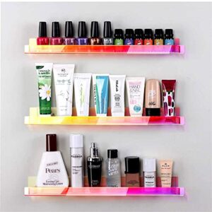 RORKIM 4 Pack Nail Polish Rack Wall Mounted Shelves,Clear Rainbow Iridescent Acrylic Nail Polish Holder Organizer Display,Book Shelves Sunglasses Essential Oil Storage Shelf