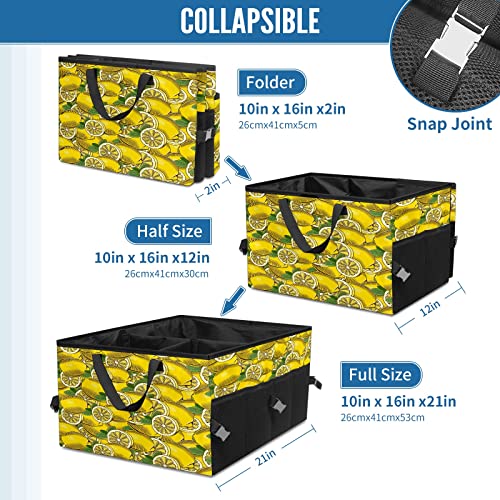 Car Trunk Organizer Yellow Lemon Back Seat Big Size Car Storage Bag with Detachable Dividers Car Accessories Portable Collapsible Trunk Cargo Organizer Grocery Box for SUV