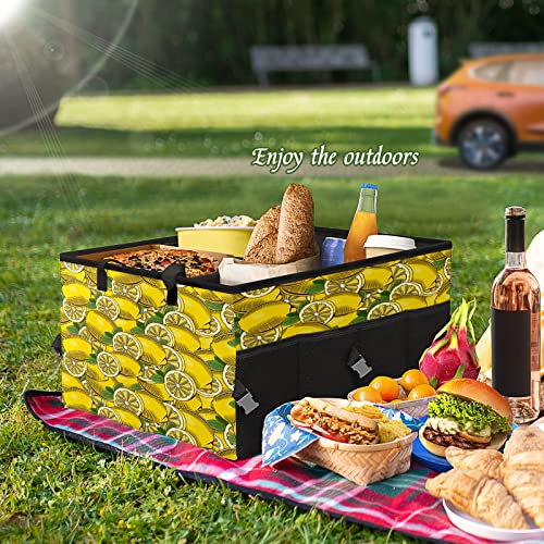 Car Trunk Organizer Yellow Lemon Back Seat Big Size Car Storage Bag with Detachable Dividers Car Accessories Portable Collapsible Trunk Cargo Organizer Grocery Box for SUV