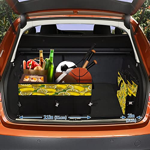 Car Trunk Organizer Yellow Lemon Back Seat Big Size Car Storage Bag with Detachable Dividers Car Accessories Portable Collapsible Trunk Cargo Organizer Grocery Box for SUV