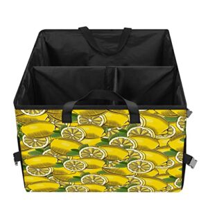 Car Trunk Organizer Yellow Lemon Back Seat Big Size Car Storage Bag with Detachable Dividers Car Accessories Portable Collapsible Trunk Cargo Organizer Grocery Box for SUV