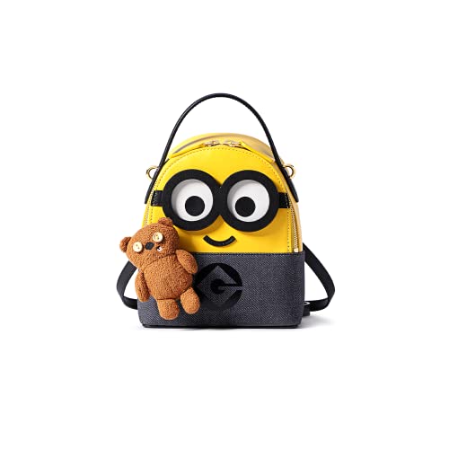 Fion x Minions Mini Backpack for Women Leather Small Backpack Purse Fashion Shoulder Bag (Minion With Bear)