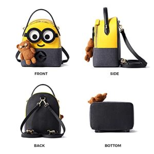 Fion x Minions Mini Backpack for Women Leather Small Backpack Purse Fashion Shoulder Bag (Minion With Bear)