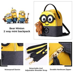 Fion x Minions Mini Backpack for Women Leather Small Backpack Purse Fashion Shoulder Bag (Minion With Bear)