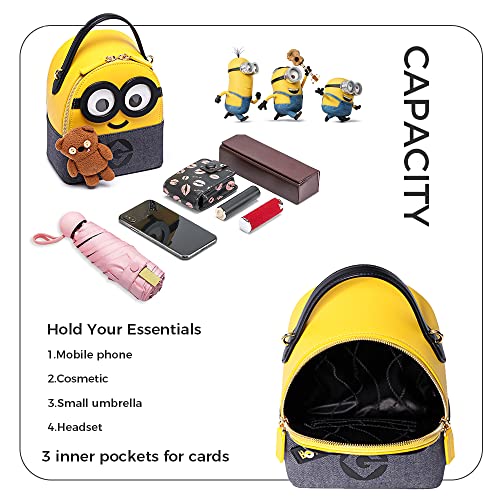 Fion x Minions Mini Backpack for Women Leather Small Backpack Purse Fashion Shoulder Bag (Minion With Bear)