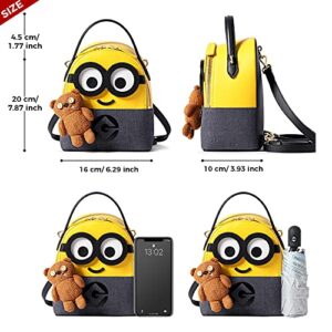 Fion x Minions Mini Backpack for Women Leather Small Backpack Purse Fashion Shoulder Bag (Minion With Bear)