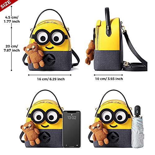 Fion x Minions Mini Backpack for Women Leather Small Backpack Purse Fashion Shoulder Bag (Minion With Bear)