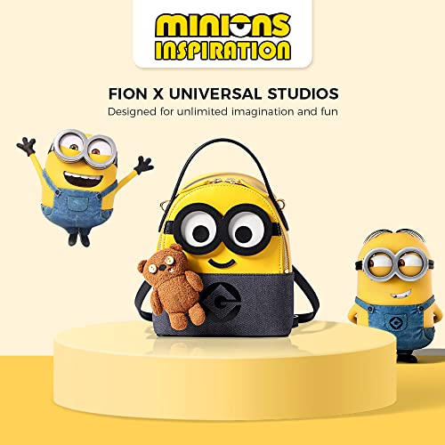 Fion x Minions Mini Backpack for Women Leather Small Backpack Purse Fashion Shoulder Bag (Minion With Bear)