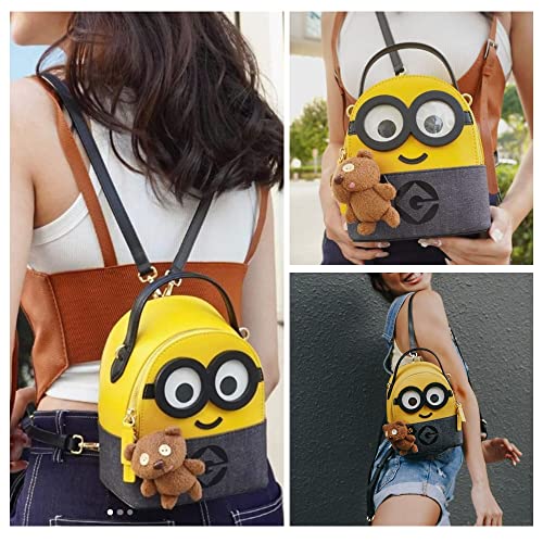 Fion x Minions Mini Backpack for Women Leather Small Backpack Purse Fashion Shoulder Bag (Minion With Bear)