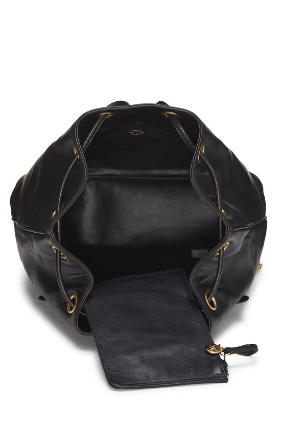 CHANEL, Pre-Loved Black Lambskin Bucket Backpack Medium, Black