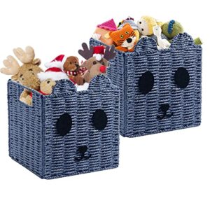 vagusicc wicker storage baskets, collapsible storage basket with handles, toy bin for boys and girls toys gifts, 9” x 9” x 9”, set of 2, dark blue