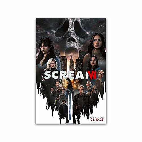 RONTIMOO 2023 Scream 6 Movie Poster Horror Movie Canvas Wall Art Modern Home Bedroom Decor Large Size Print Collection Mural Gift (Black,Canvas roll 12x18inch)