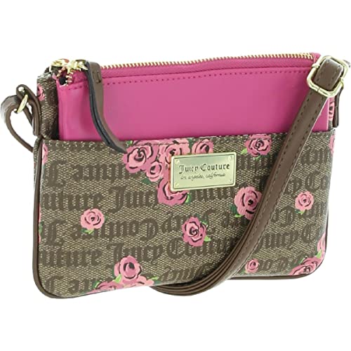 Juicy Couture Womens Pull Out Pouch Floral Print Crossbody Handbag Brown Small