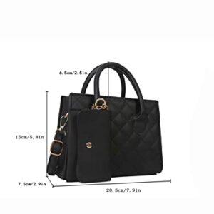 SHENHE Women's Quilted Leather Top Handle Totes Shoulder Square Bag Handbags with Wallet Black One Size