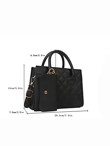 SHENHE Women's Quilted Leather Top Handle Totes Shoulder Square Bag Handbags with Wallet Black One Size