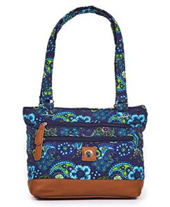 quilted tote bag – stone mountain – blue paisley