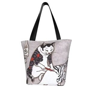 wykd women canvas bag large capacity tote funny cats printed shoulder bags handbag eco cloth fabric shopping bags for girls