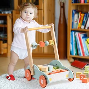 ROBOTIME Wooden Baby Walkers Push Toys for Baby Girls Boys 10 Month +, Adjustable Speed Push and Pull Learning Walker Activity Toys for Toddler 1 2 3 Yrs Old