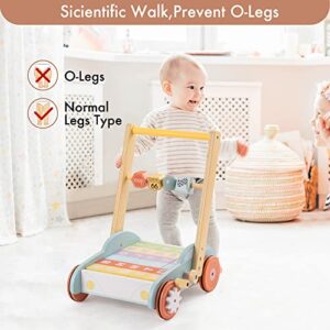 ROBOTIME Wooden Baby Walkers Push Toys for Baby Girls Boys 10 Month +, Adjustable Speed Push and Pull Learning Walker Activity Toys for Toddler 1 2 3 Yrs Old