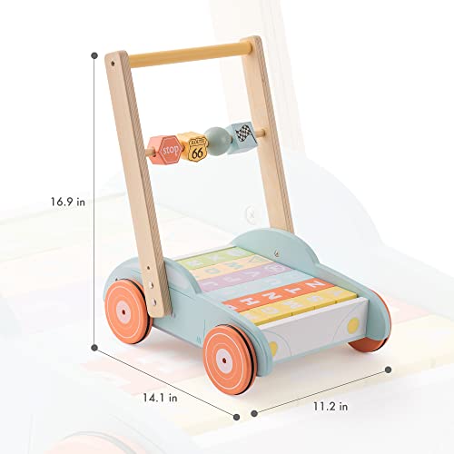 ROBOTIME Wooden Baby Walkers Push Toys for Baby Girls Boys 10 Month +, Adjustable Speed Push and Pull Learning Walker Activity Toys for Toddler 1 2 3 Yrs Old