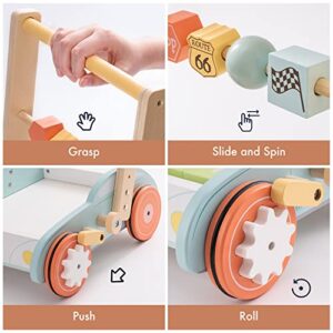 ROBOTIME Wooden Baby Walkers Push Toys for Baby Girls Boys 10 Month +, Adjustable Speed Push and Pull Learning Walker Activity Toys for Toddler 1 2 3 Yrs Old