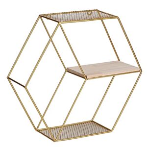 zpshyd wall mounted floating hexagon shelves, hexagon floating shelves wall decor hexagon geometric wall shelf for home office wall decor(gold)