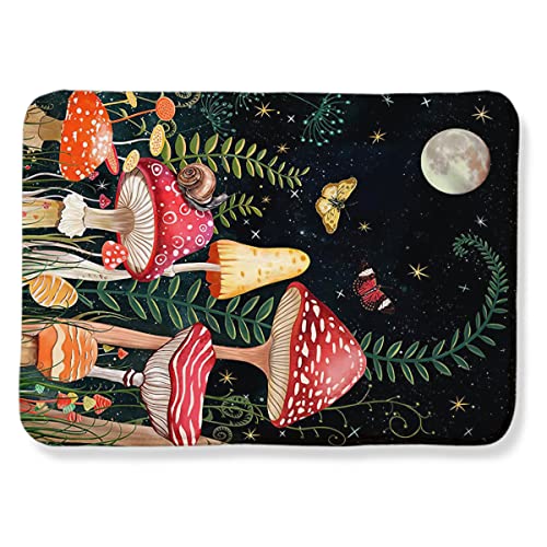 CANARO Mushroom Rugs Non-Slip Soft Doormats Bath Black Starry Sky Carpet Floor Runner Area Rugs for Home Dining Living Room Bedroom Farmhouse Decor 31.5x19.7inch