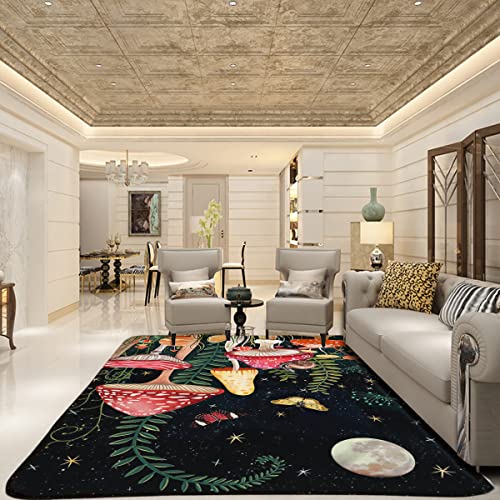 CANARO Mushroom Rugs Non-Slip Soft Doormats Bath Black Starry Sky Carpet Floor Runner Area Rugs for Home Dining Living Room Bedroom Farmhouse Decor 31.5x19.7inch