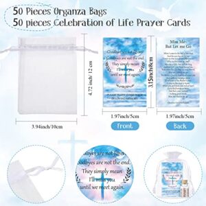 50 Sets Funeral Favors Set 50 Pcs Celebration of Life Prayer Cards for Memorial 50 Pcs Seeds Glass Bottles with Cork Stopper 50 Pcs Organza Bags for Funeral Bereavement Loss of Loved One