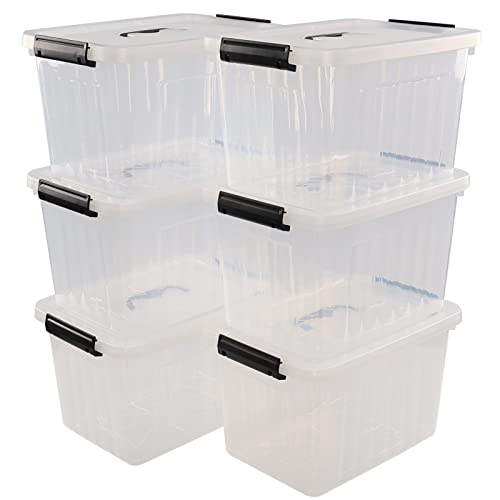 Ggbin 12 Quart Plastic Latching Box Set, Clear Lidded Storage Bin, Set of 6