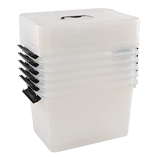 Ggbin 12 Quart Plastic Latching Box Set, Clear Lidded Storage Bin, Set of 6