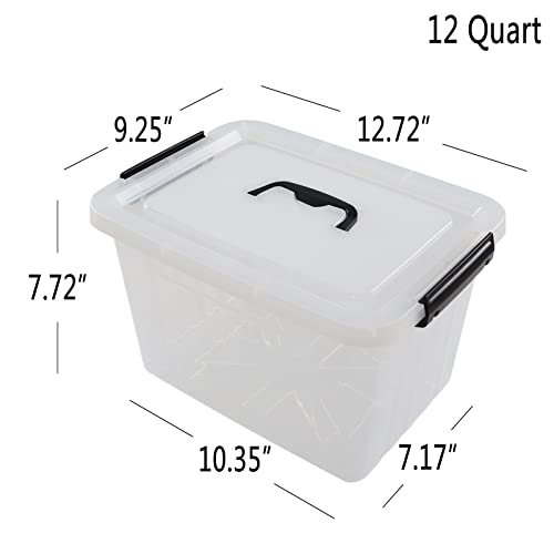 Ggbin 12 Quart Plastic Latching Box Set, Clear Lidded Storage Bin, Set of 6