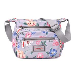 witery crossboby bag for women – waterproof nylon multi-pocket purse floral shoulder bag zipper handbag messenger bag with adjustable strap, casual ladies medium roomy travel purses hobo tote bag