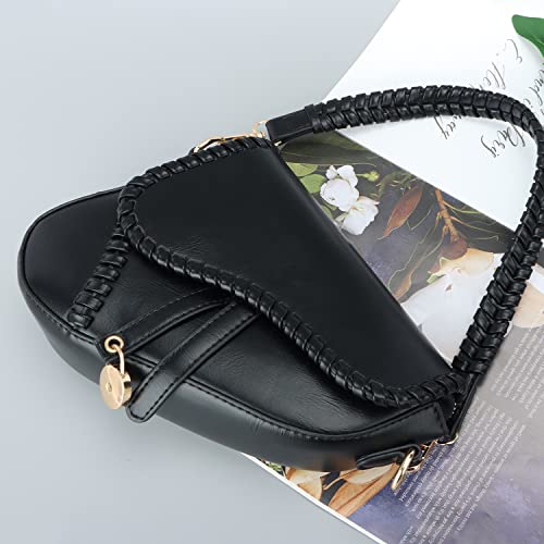 KUANG! Women Saddle Tote Handbag Purse Woven Underarm Satchel Clutch Shoulder Purse Crossbody Bag