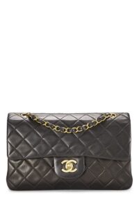 chanel, pre-loved black quilted lambskin classic double flap small, black