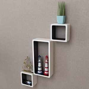 Tidyard 3 Piece Floating Display Shelf MDF Wall Mount Book Display Stand Storage Shelf Cubes White Black for Living Room, Bedroom, Home, Office Decor