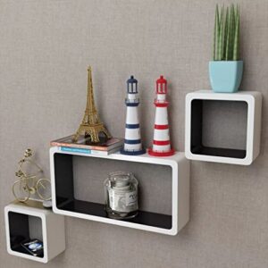 Tidyard 3 Piece Floating Display Shelf MDF Wall Mount Book Display Stand Storage Shelf Cubes White Black for Living Room, Bedroom, Home, Office Decor