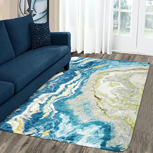 LINROMIA Marble Large Area Rug 4'x6', Abstract Swirl Design Living Room Rug Washable Modern Throw Carpet Floor Mats with Non-Skid Backing Decor for Bedroom Sofa Laundry Porch