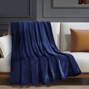 wkbec fleece throw blankets, super soft flannel cozy blankets, washable lightweight fuzzy blanket for couch sofa bed office, throw size warm plush blankets for all season (50″x60″, blue)