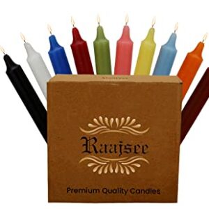 Raajsee Unscented Mini Taper Candles (Multi-Color) | 4 Inches Dinner Candle Sticks| Smokeless, and Dripless| Paraffin Wax with Cotton Wicks | Long Burning Time (Pack of 40)