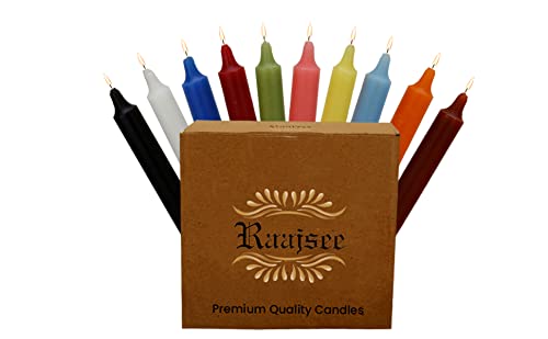 Raajsee Unscented Mini Taper Candles (Multi-Color) | 4 Inches Dinner Candle Sticks| Smokeless, and Dripless| Paraffin Wax with Cotton Wicks | Long Burning Time (Pack of 40)