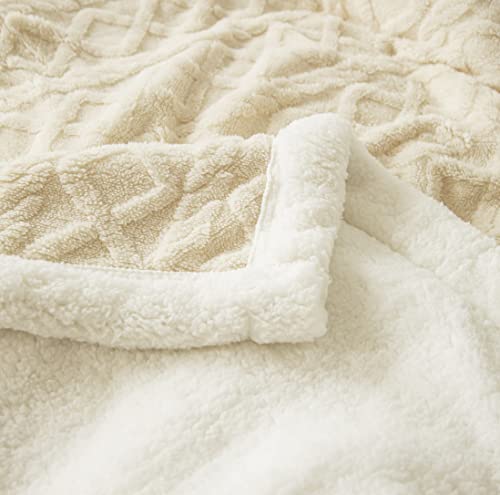 Thick Sherpa Throw Blanket Fleece Plush Blanket for Couch Sofa Boho Pattern Soft Warm Blanket for Winter,Beige,60“x80