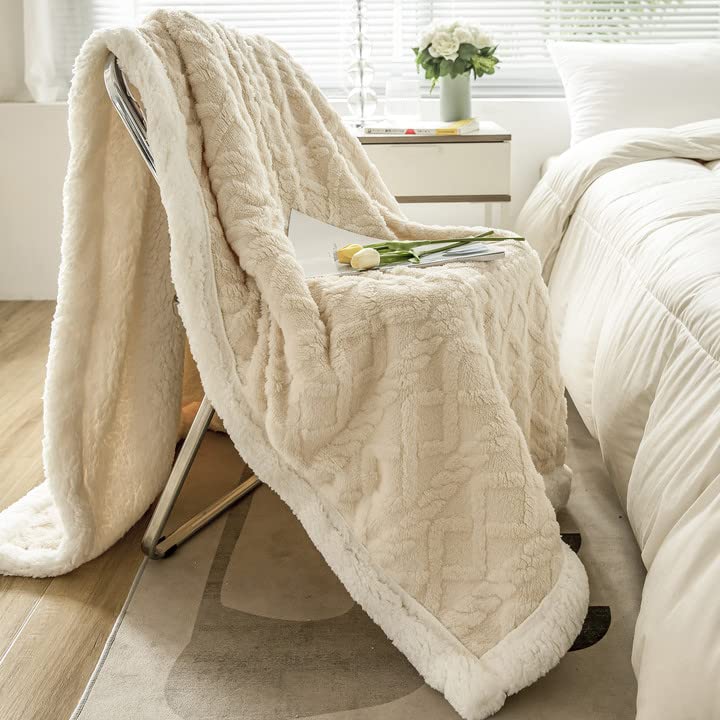 Thick Sherpa Throw Blanket Fleece Plush Blanket for Couch Sofa Boho Pattern Soft Warm Blanket for Winter,Beige,60“x80