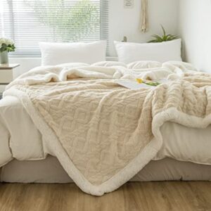 Thick Sherpa Throw Blanket Fleece Plush Blanket for Couch Sofa Boho Pattern Soft Warm Blanket for Winter,Beige,60“x80